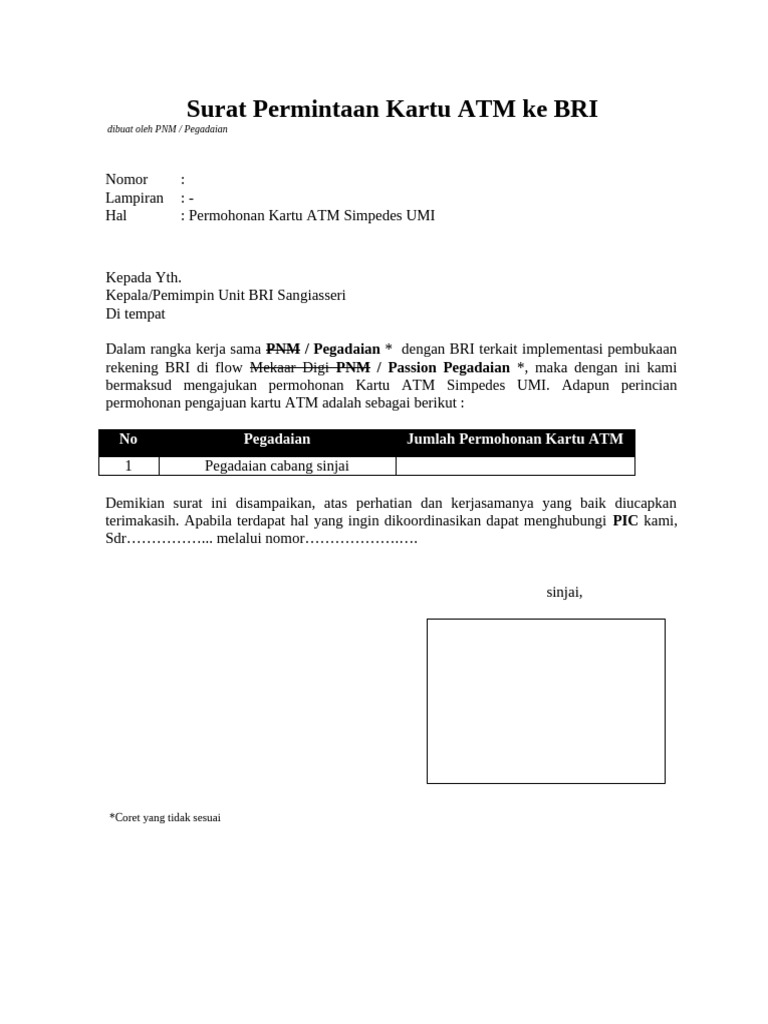 Permohonan Kartu ATM BRI Simpedes UMI | PDF