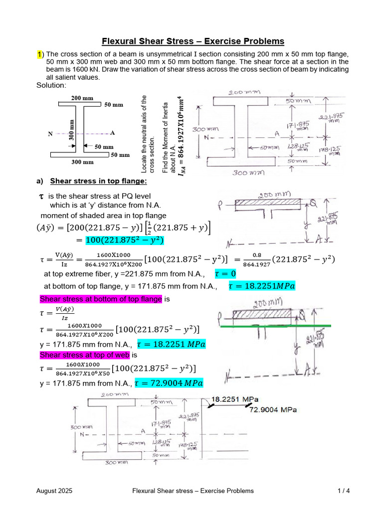B - Flexural ShearStress - Problems - Exercise | PDF | Bending | Beam ...
