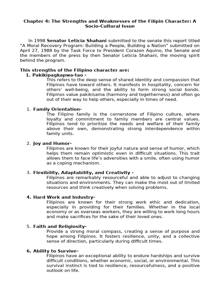 Strengths and Weaknesses of Filipino Character | PDF | Disciplines ...