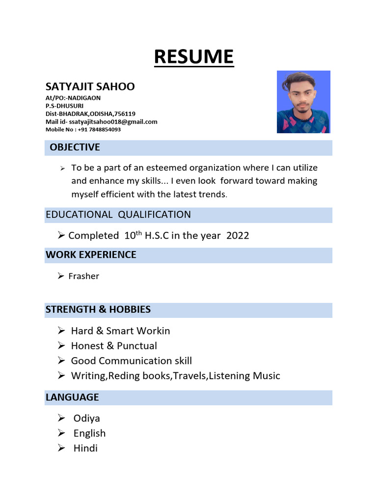Satyajit Sahoo Resume Overview | PDF