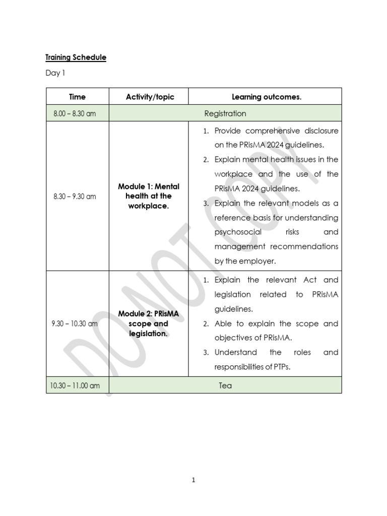 PRisMA 2024 Training Schedule | PDF | Psychosocial