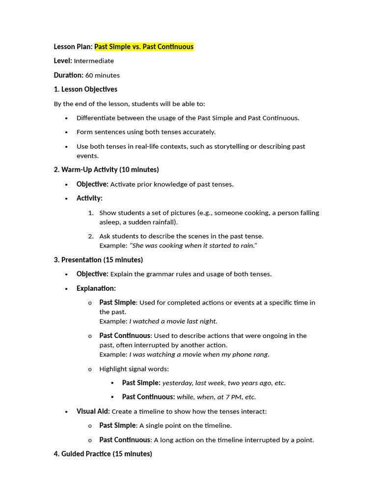Past Simple vs. Past Continuous Lesson | PDF | Grammatical Tense | Learning