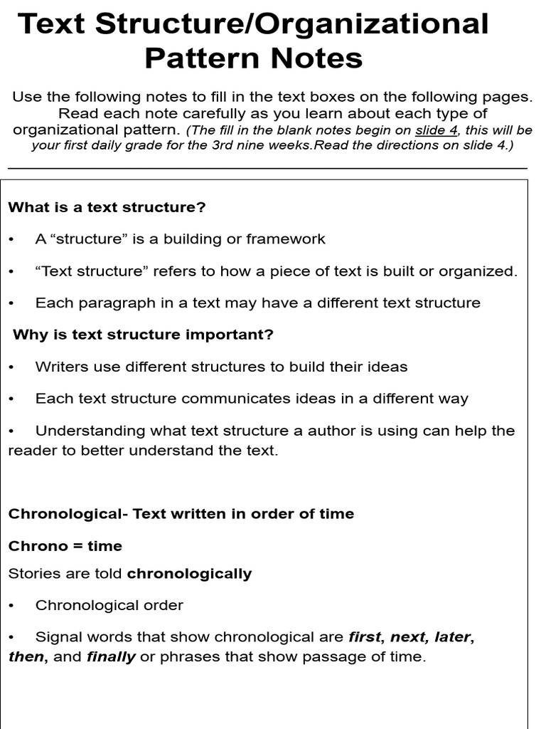 Text Structure - Organizational Pattern Notes | PDF | Causality