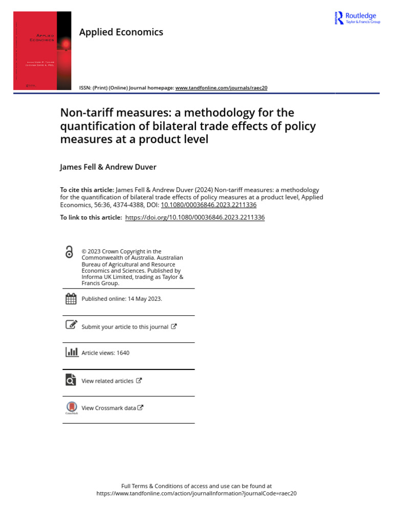 Non-tariff Measures a Methodology for the Quantification of Bilateral ...