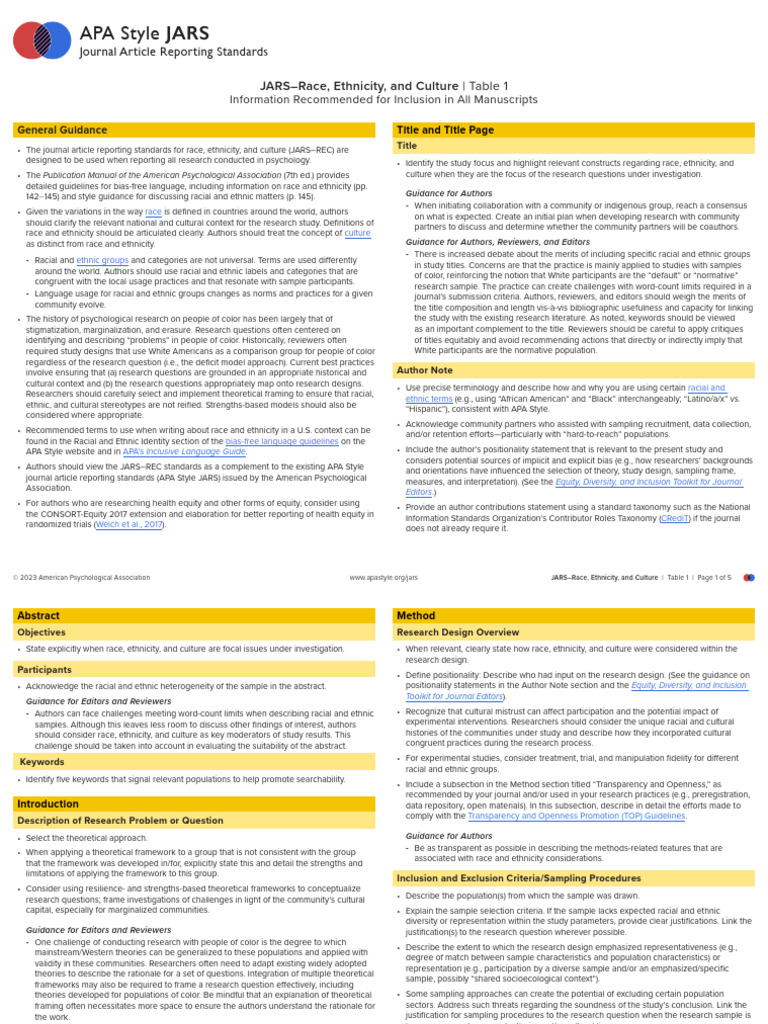 6b. APA (2023) - JARS Recommendations On Race, Ethnicity and Culture ...