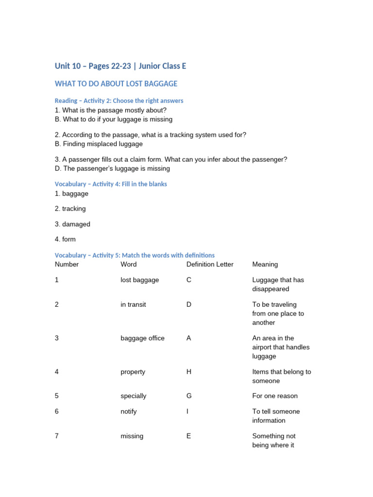 Unit 10 Lost Baggage Resolved | PDF | Baggage | Aviation