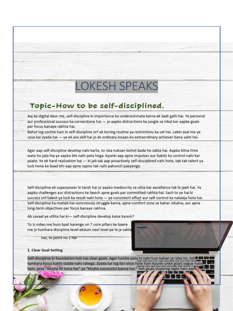 Lokesh Speaks How To Be Self Disciplined Project 1 | PDF | Disciplines | Psychological Concepts