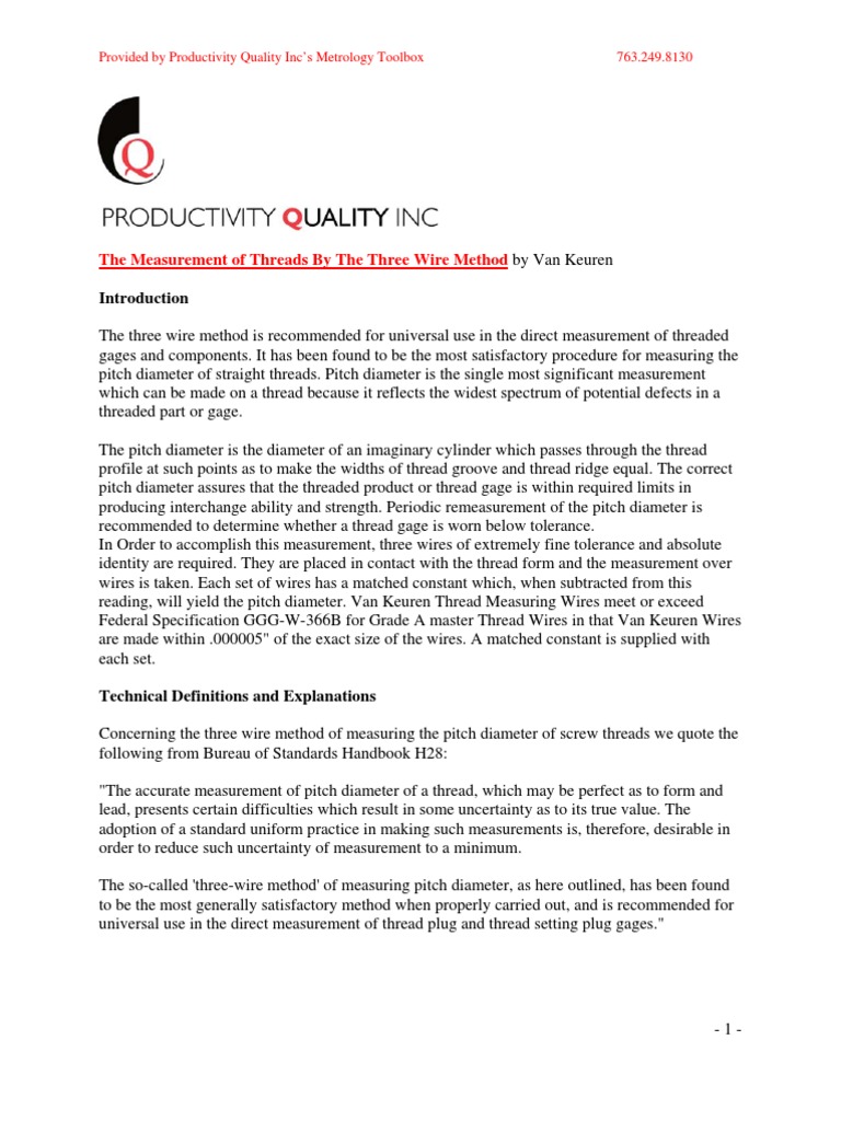 The Measurement of Threads by The Three Wire Method | PDF