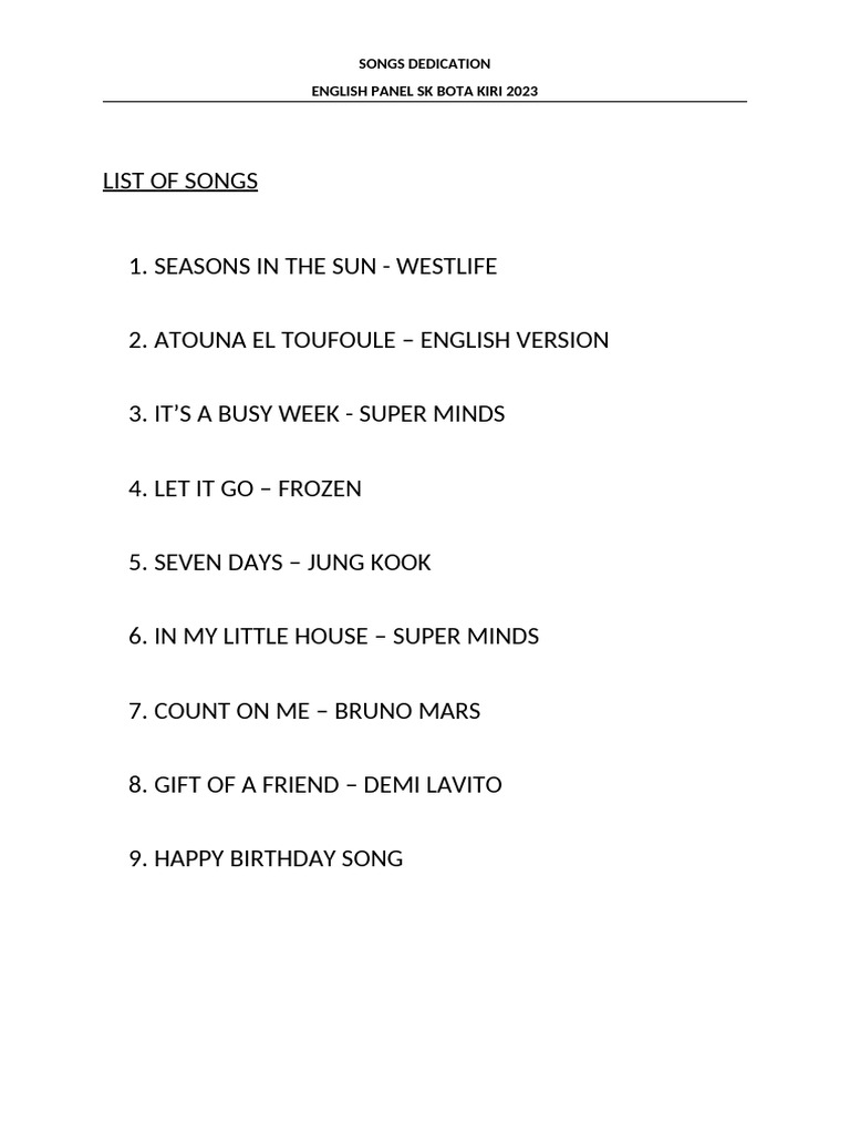 Songs Dedication | PDF