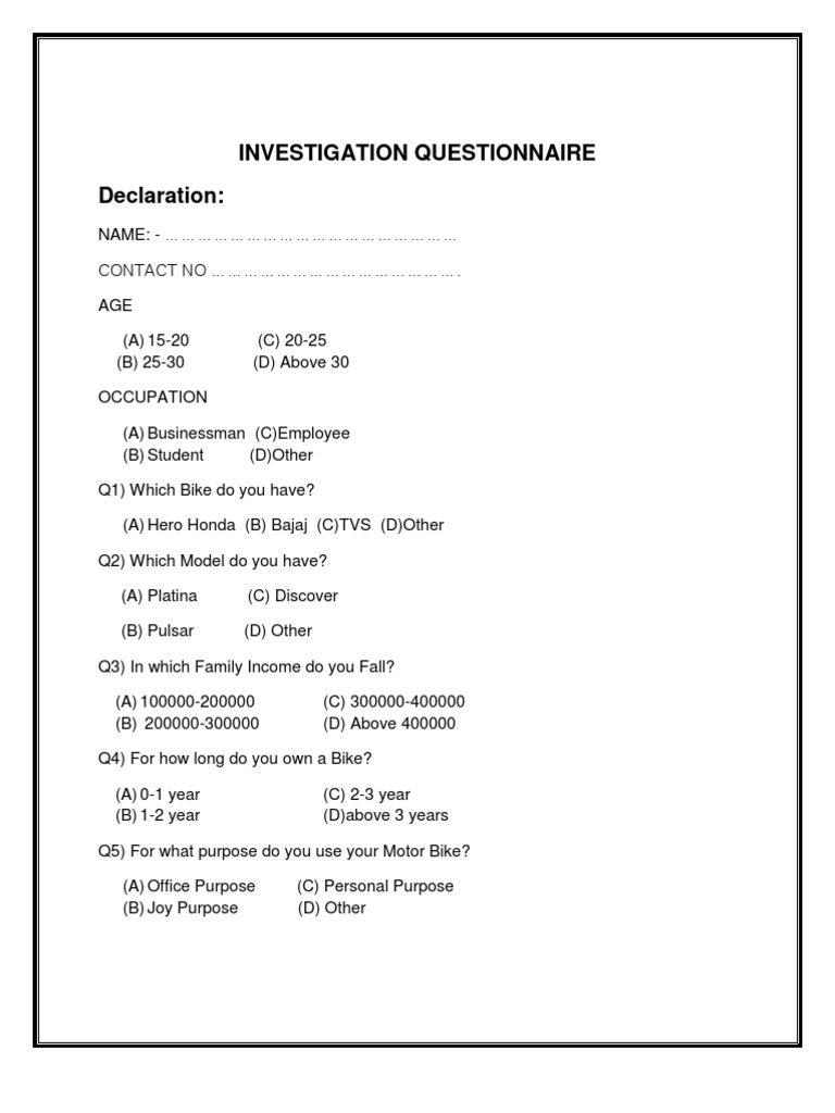 Investigation Questionnaire Declaration | PDF | Market (Economics ...