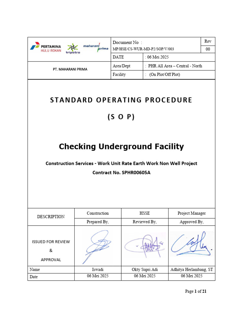 SOP 003 Checking Underground Facility | PDF