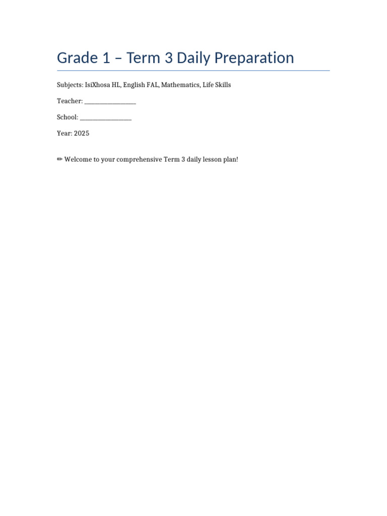 Grade 1 Term 3 Full Daily Prep | PDF | Teaching | Pedagogy