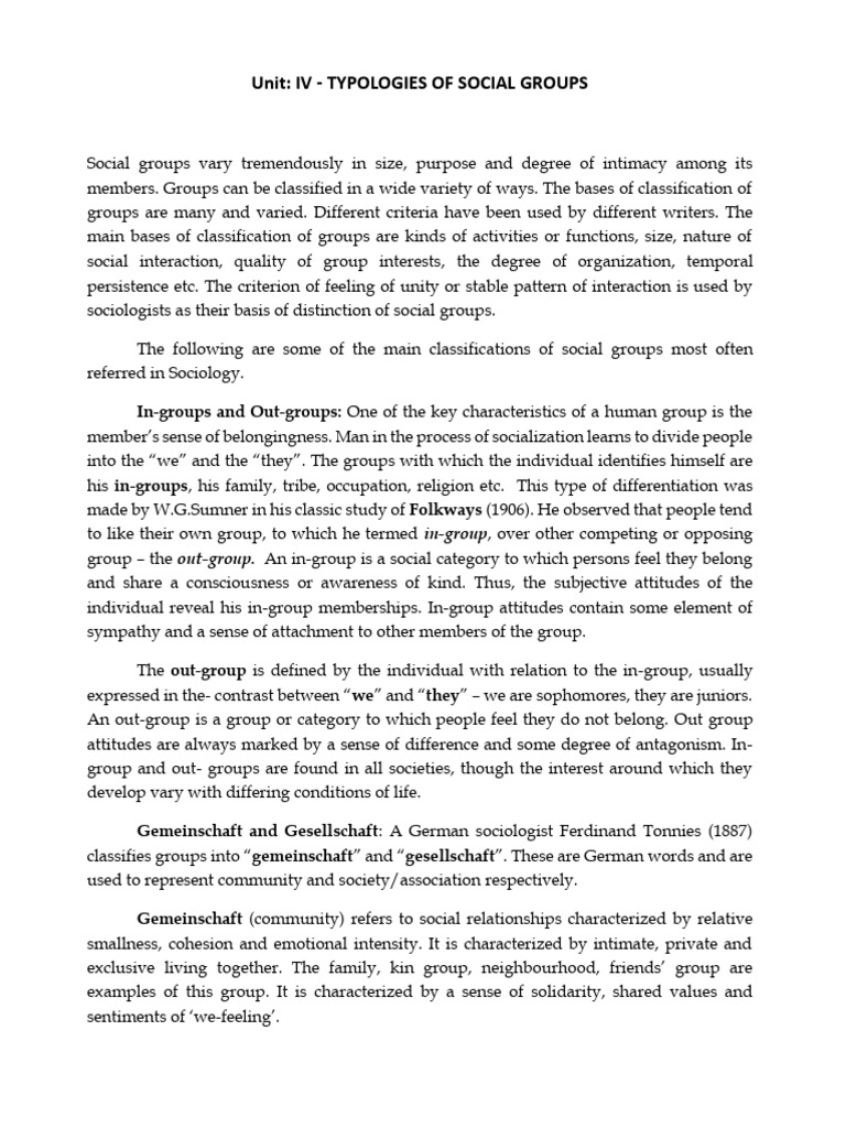 Typologies of Social Groups | PDF | Social Group | Sociology