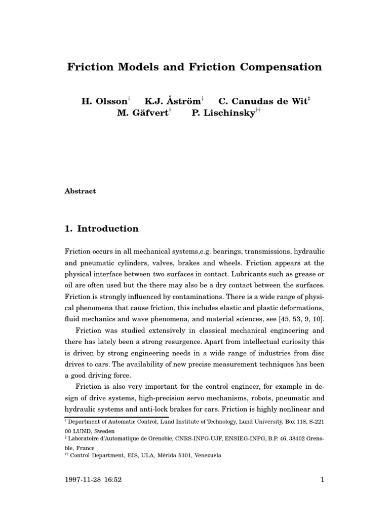 Friction Models and Friction Compensatio | PDF | Friction | Plasticity ...