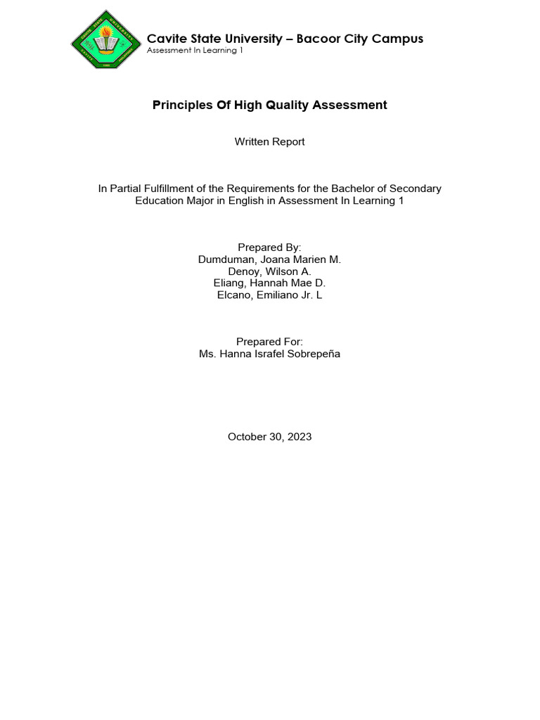 Principles of High Quality Assessment | PDF | Educational Assessment ...