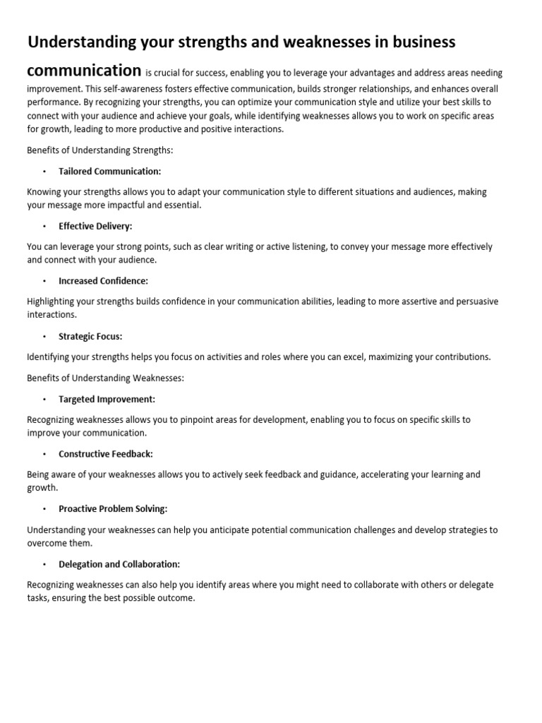Strengths and Weaknesses in Communication | PDF