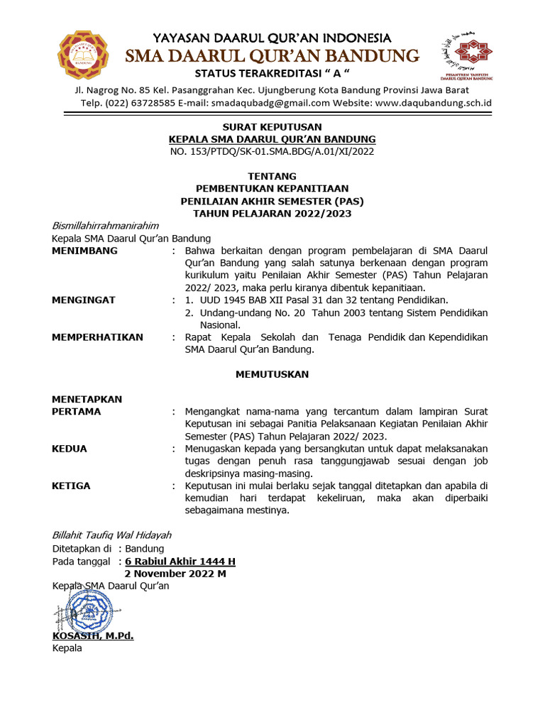 SK Panitia Pas 2022 Ganjil | PDF