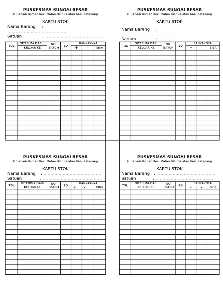 Kartu Stok Obat (A4) | PDF
