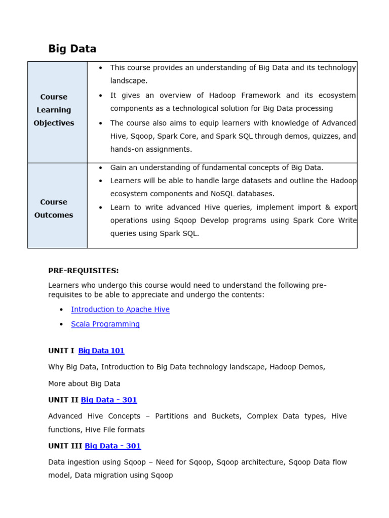 Big Data Course Overview and Objectives | PDF | Apache Spark | Apache ...