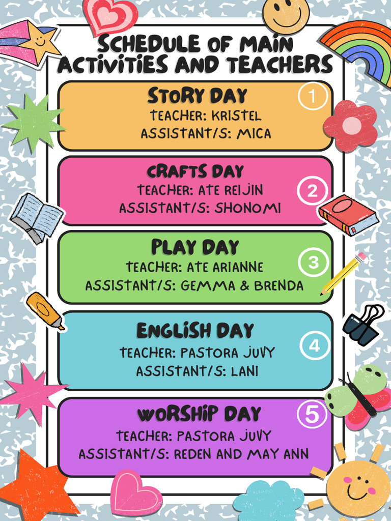 Weekly Activity Schedule for Teachers | PDF