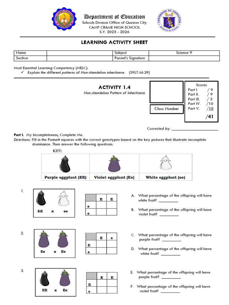 Non-Mendelian Inheritance Activity Sheet | PDF | Genotype | Dominance ...