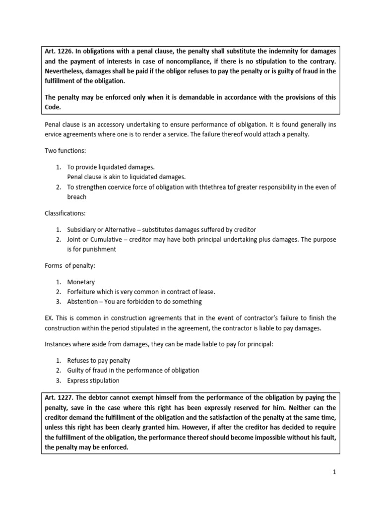Understanding Penal Clauses in Obligations | PDF | Guarantee | Payments