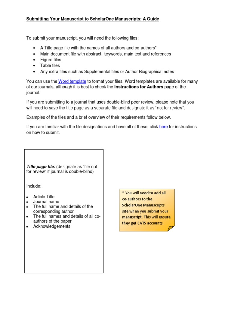 Submitting Your Manuscript To Scholarone Manuscripts: A Guide | PDF ...