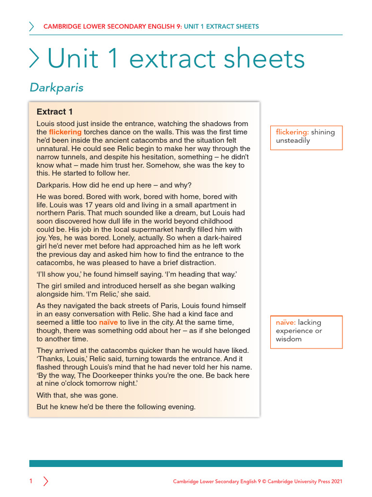 LS English 9 Extract Sheets Unit 1 | PDF