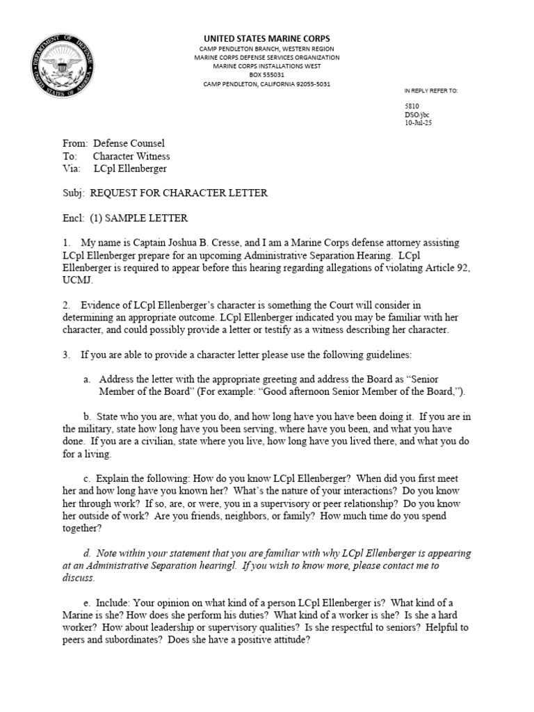 USMC Character Statement Guidelines | PDF | Sergeant | United States ...