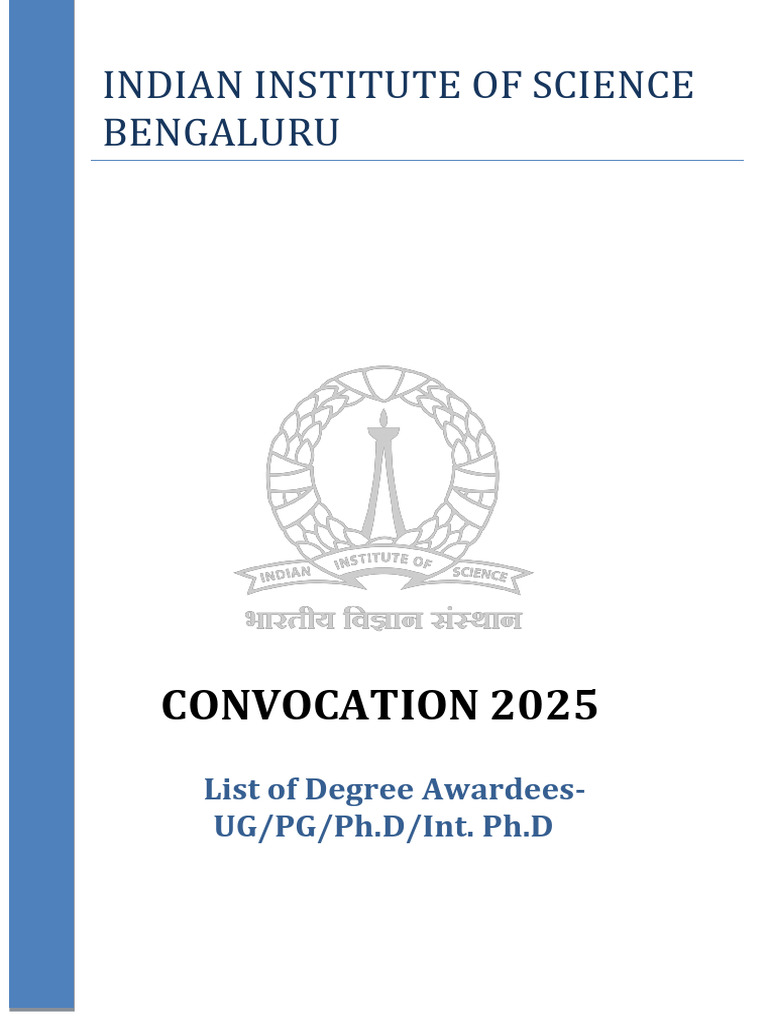 IISc Convocation 2025 Degree List | PDF