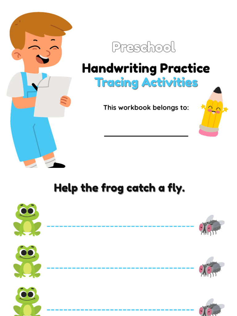 Tracing Handwriting Practice Workbook in Blue Cartoon Style | PDF