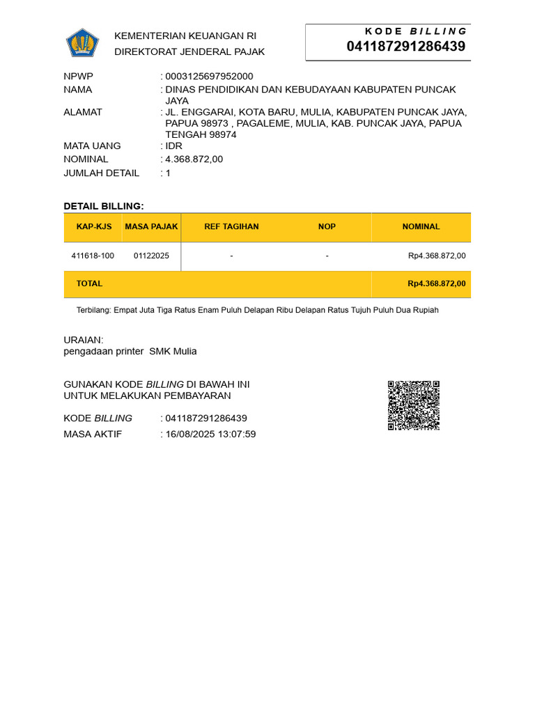 Contoh BILLING - CODE - 1754719861 | PDF