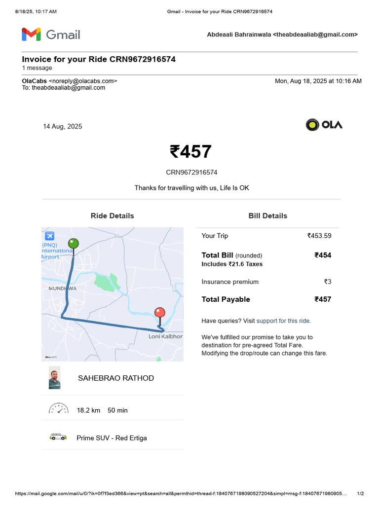 Gmail - Invoice For Your Ride CRN9672916574 | PDF
