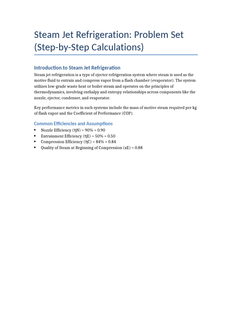 Steam Jet Refrigeration Calculations Guide | PDF | Enthalpy | Steam