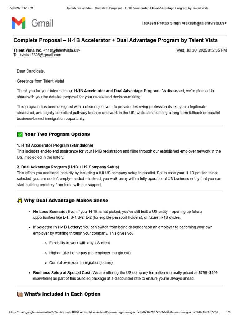 Complete Proposal - H-1B Accelerator + Dual Advantage Program by Talent ...