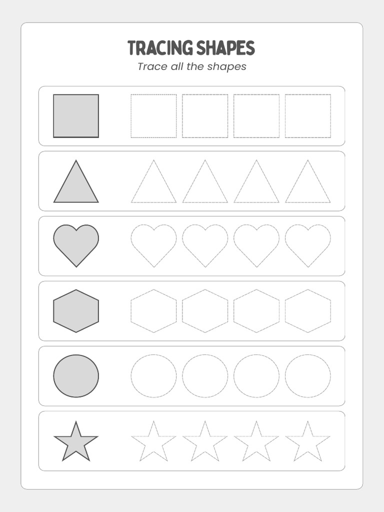 Trace The Shapes Worksheet in Grey Minimalist Style | PDF