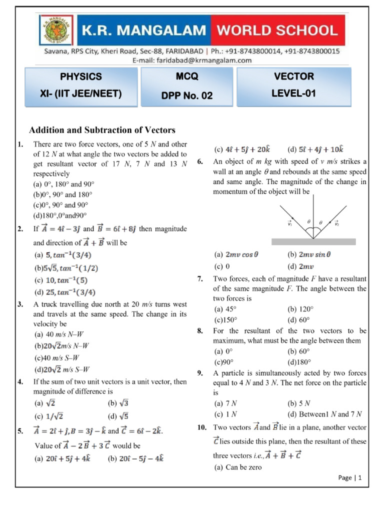 Xi - Physics - Vector - MCQ - DPP-02 - April 22, 2025 2 | PDF