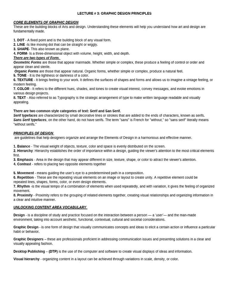 Lecture 3 - Graphic Design Principles | PDF | Graphic Design | Serif