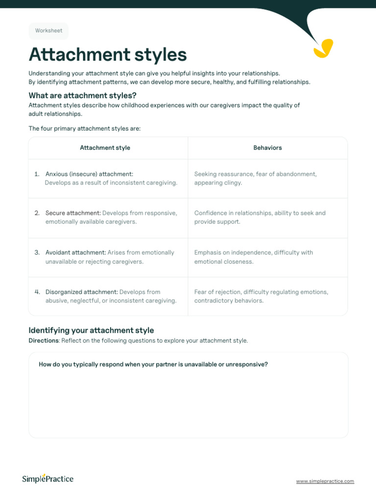 Attachment Styles Worksheet Elizabeth Kasujja 1754925069 | PDF ...