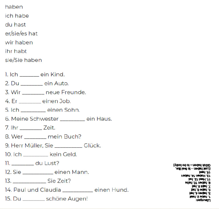 Verb Konjugation (Haben) Revision Worksheet | PDF