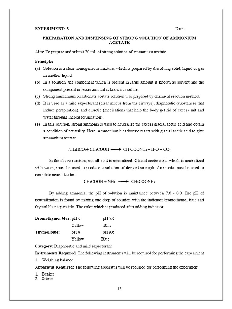 Strong Ammonium Acetate Solution Prep | PDF | Acid | Ammonia