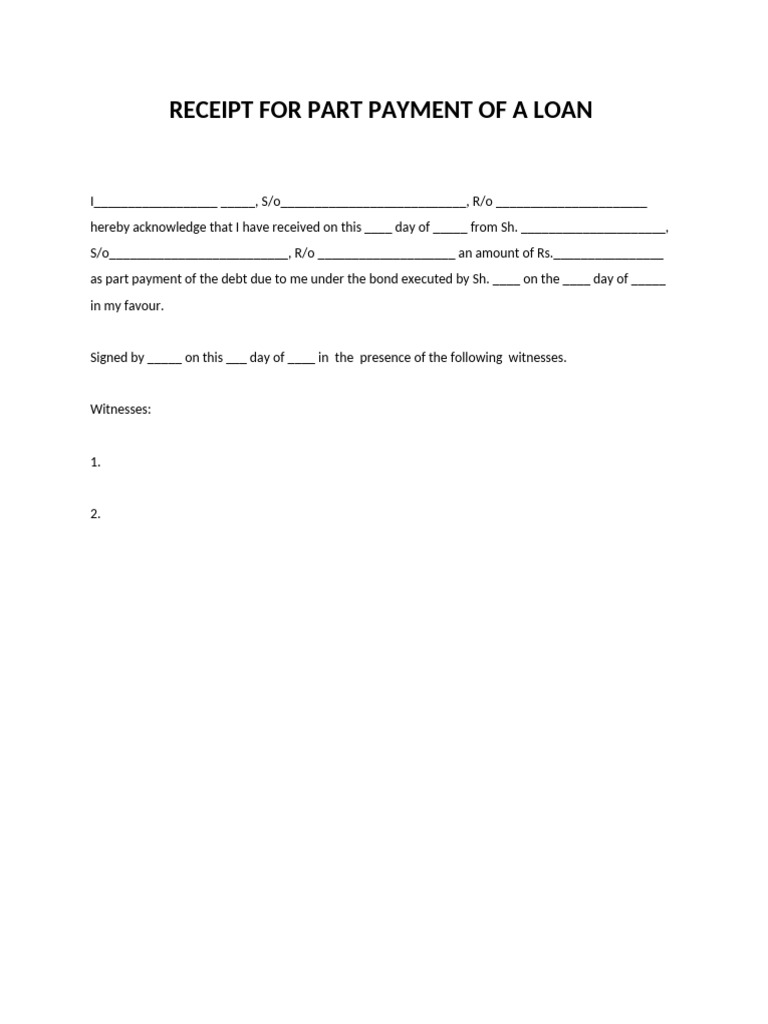 Loan Part Payment Receipt Template | PDF