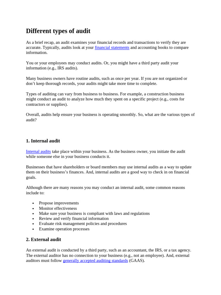 Types of Business Audits Explained | PDF | Audit | Auditor's Report