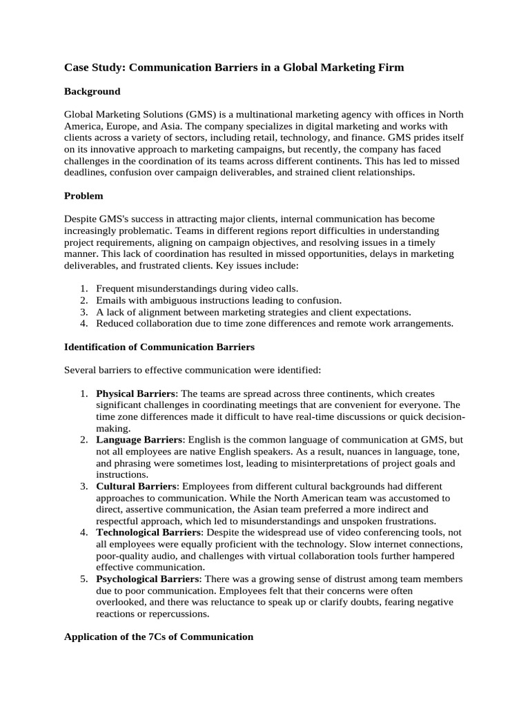 Global Marketing Firm Case Study 3 | PDF | Communication | Marketing