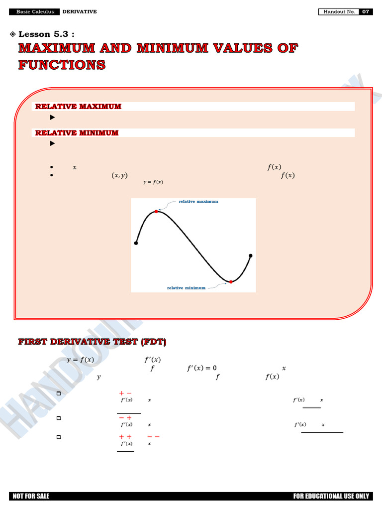 First Derivative Test for Extrema | PDF | Mathematical Logic ...