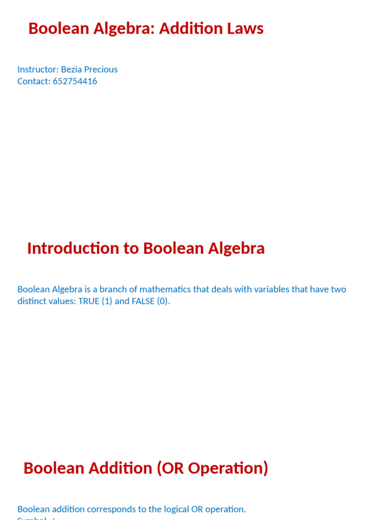 Boolean Algebra Addition Laws BeziaPrecious | PDF