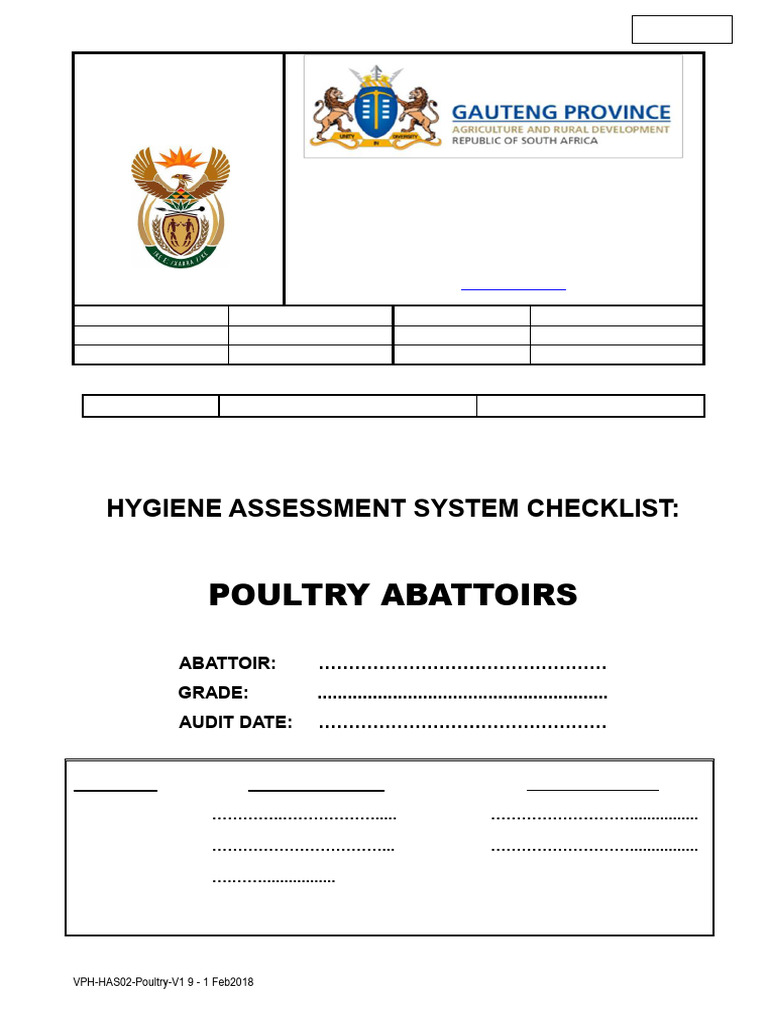 Poultry Abattoir Hygiene Checklist | PDF | Animal Slaughter ...