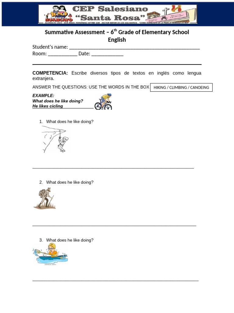 Summative Assessment - Writing - 4th Grade of Elementary School (1) (1 ...