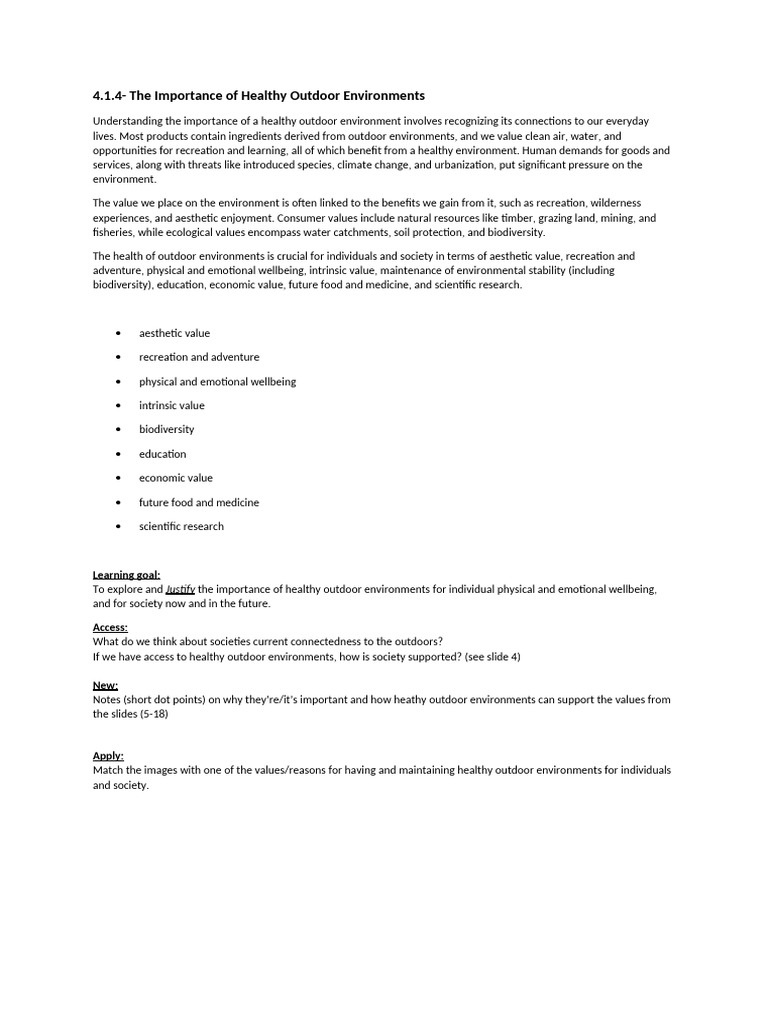 4.1.4 - Importance of Healthy Outdoor Enviro | PDF