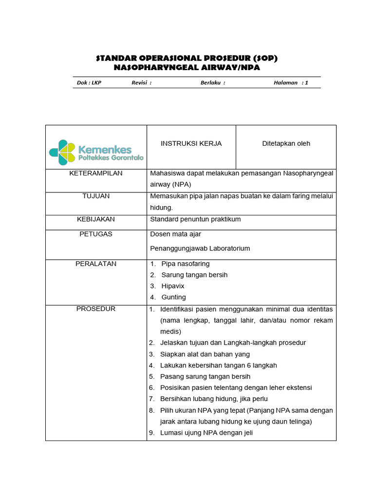 Sop Npa Airway | PDF